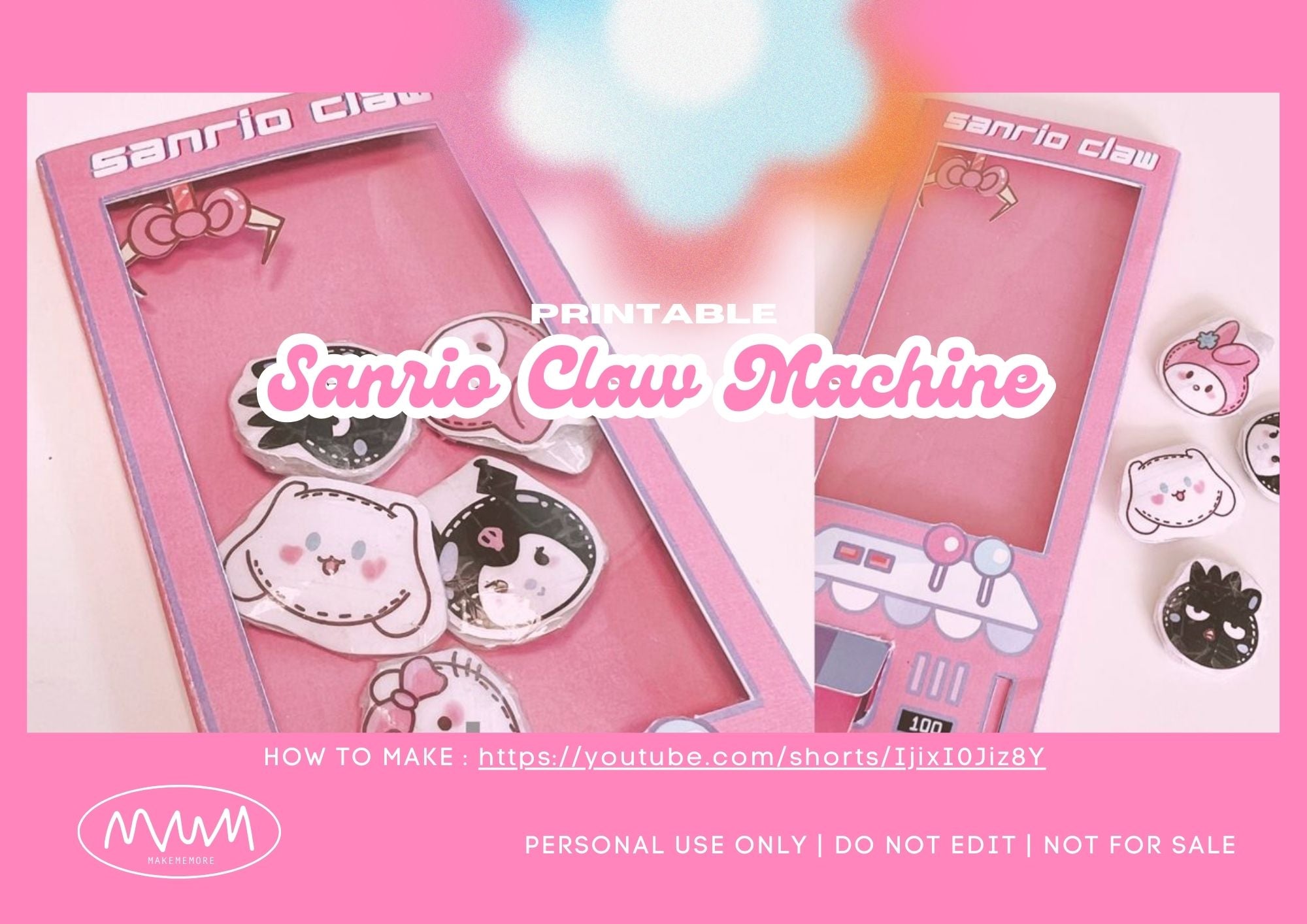 FREE | Sanrio Claw Machine Paper Printable | Personal Use only – MakeMeMore